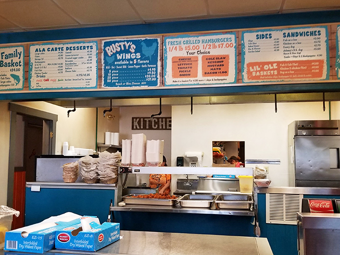 The open kitchen and order counter reveal the beautiful simplicity behind Rusty's operation&mdash;no smoke, no mirrors, just good food made right.