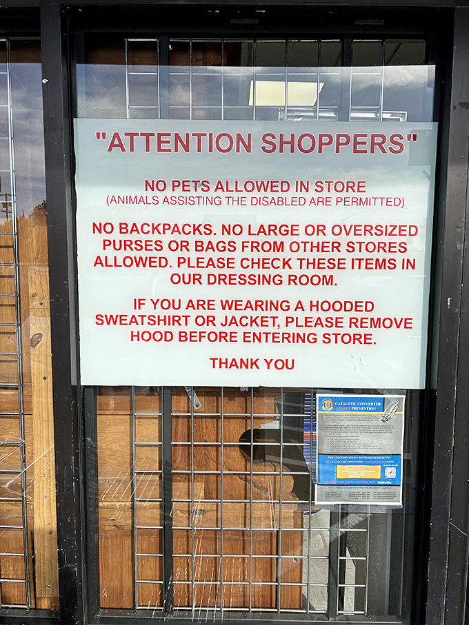 Store wisdom displayed clearly because even treasure hunting needs rules to keep the magic flowing smoothly.