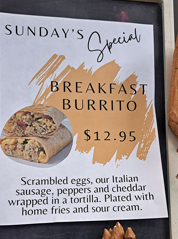 The breakfast burrito special&mdash;proof that even classics can occasionally try something new without losing their soul. Innovation with respect for tradition.