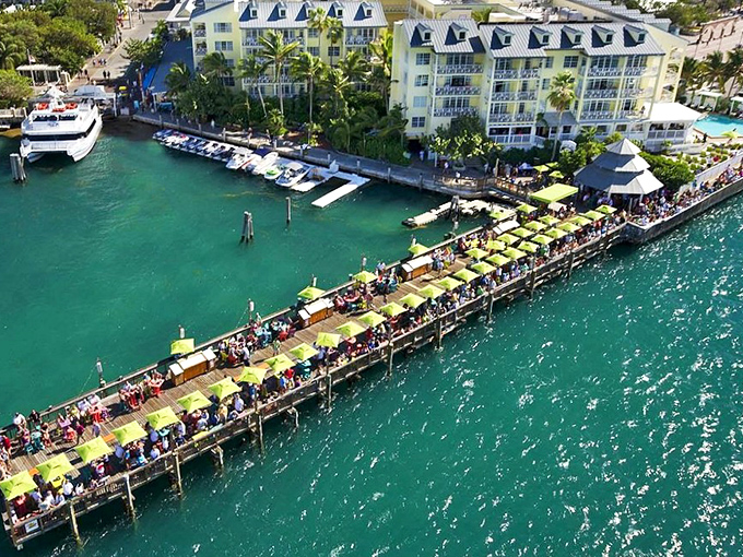 Sunset Pier from above&mdash;where hundreds gather nightly for nature's greatest show, proving we're all still easily entertained by magnificent basics.