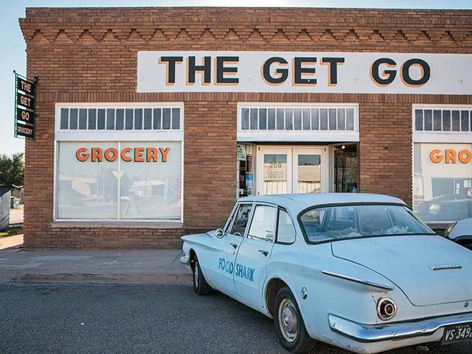 The Get Go isn't your average small-town grocery—it's where organic kale meets frontier practicality, with a vintage car parked outside for that perfect Marfa touch.