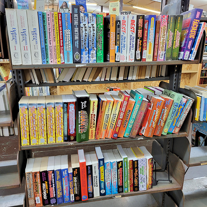These shelves hold bathroom readers, humor collections, and trivia books &ndash; the literary equivalent of comfort food, perfect for those who read in "short story" increments.