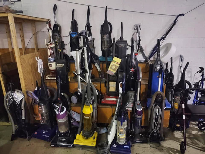 The vacuum cleaner graveyard: where perfectly functional Hoovers and Dysons wait for their chance at a second cleaning career.