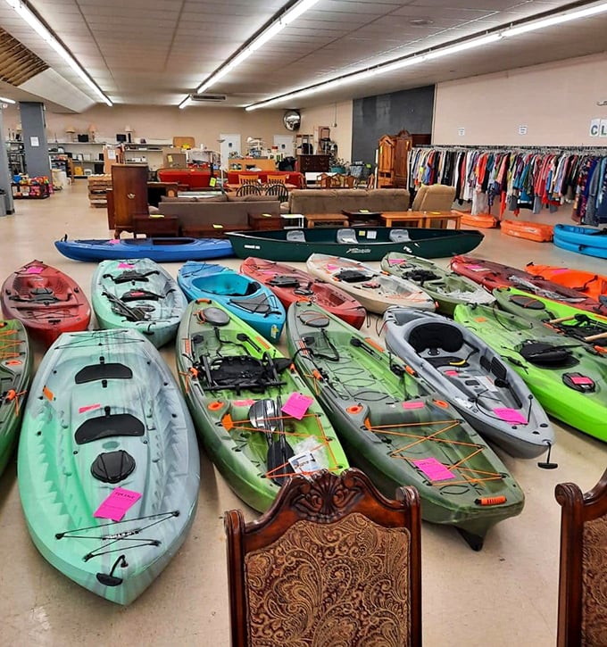 A flotilla of kayaks in every color of the rainbow &ndash; because someone's "I'm definitely going to take up paddling" resolution is your watercraft bargain.