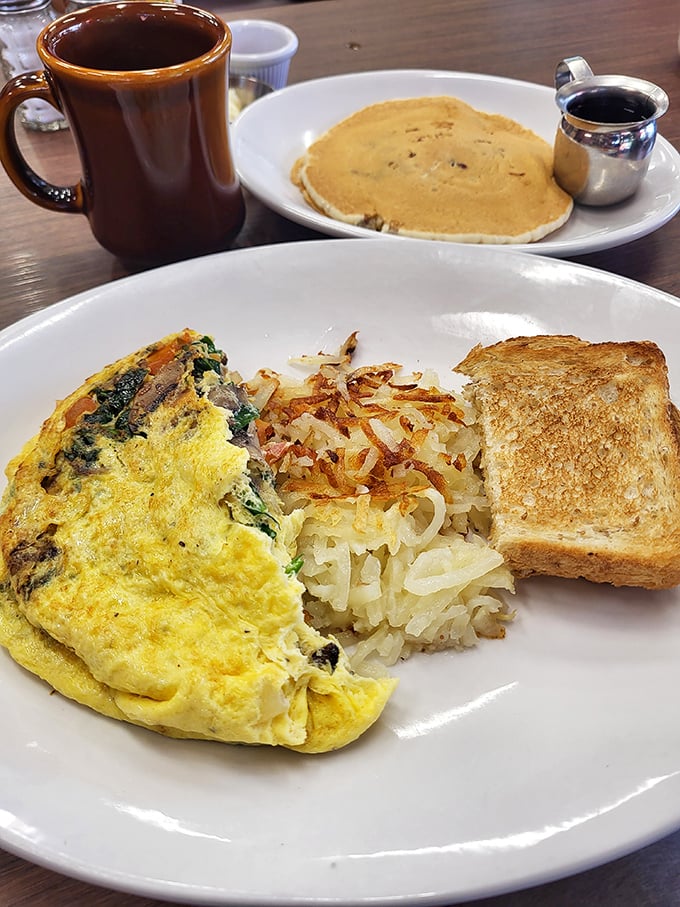 A veggie omelet that could convert carnivores. Paired with those legendary hash browns, it's Portland's perfect breakfast duet.