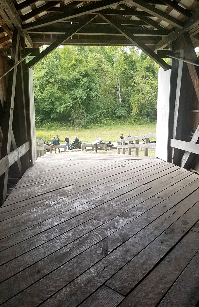 Looking out from inside feels like peering through a rustic picture frame at Ohio's pastoral masterpiece.