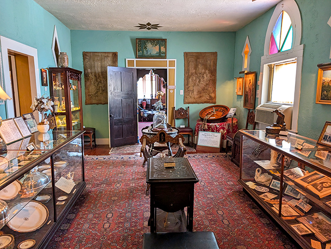 Display cases filled with vintage curiosities that would send Antiques Roadshow appraisers into fits of scholarly ecstasy.