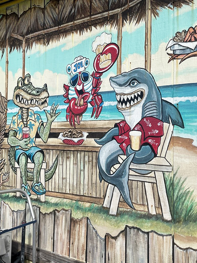 The official meeting place of Florida's marine life social club – where alligators, sharks, and crabs gather for drinks and philosophical discussions.