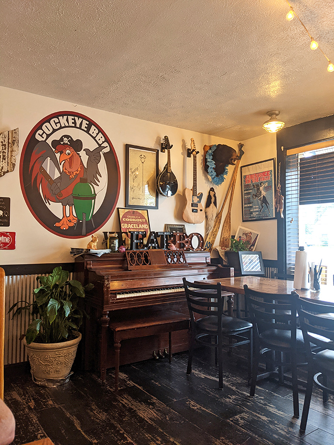 The piano corner proves this isn't just a restaurant; it's a community living room where music and meat appreciation coexist beautifully.
