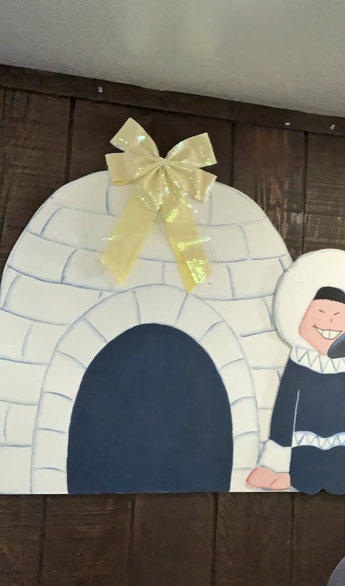 Even the wall decorations tell a story &ndash; this igloo cutout isn't kitsch, it's the diner's proud mascot watching over hungry patrons.