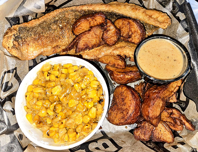 Fried walleye, sweet corn, and potatoes&mdash;the Midwest trinity of deliciousness. Fish this crispy deserves its own fan club.