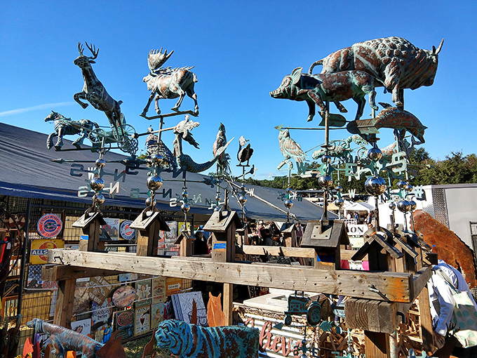 Metal menagerie reaching for the sky. These weathervanes would make even the most serious homeowner crack a smile.