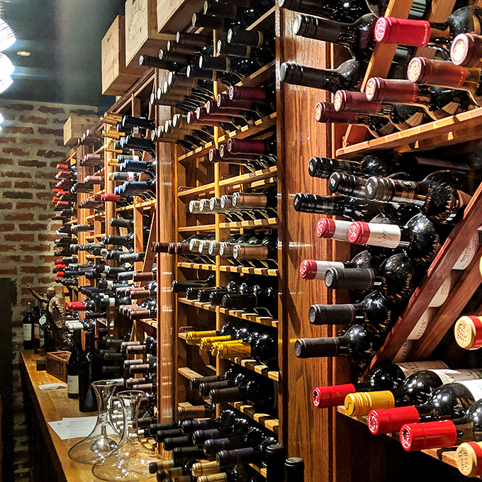 Floor-to-ceiling wine storage that would make any sommelier weak in the knees with envy.