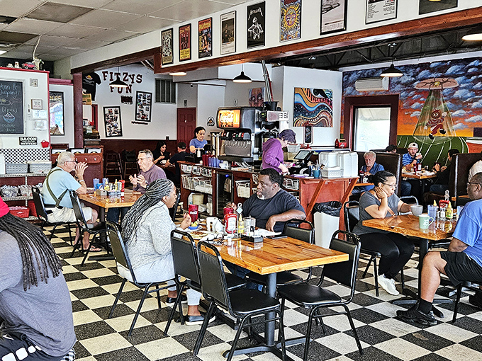 Where vinyl records meet vinyl booths&mdash;a space that feels like it's been serving comfort and conversation since before you were born.