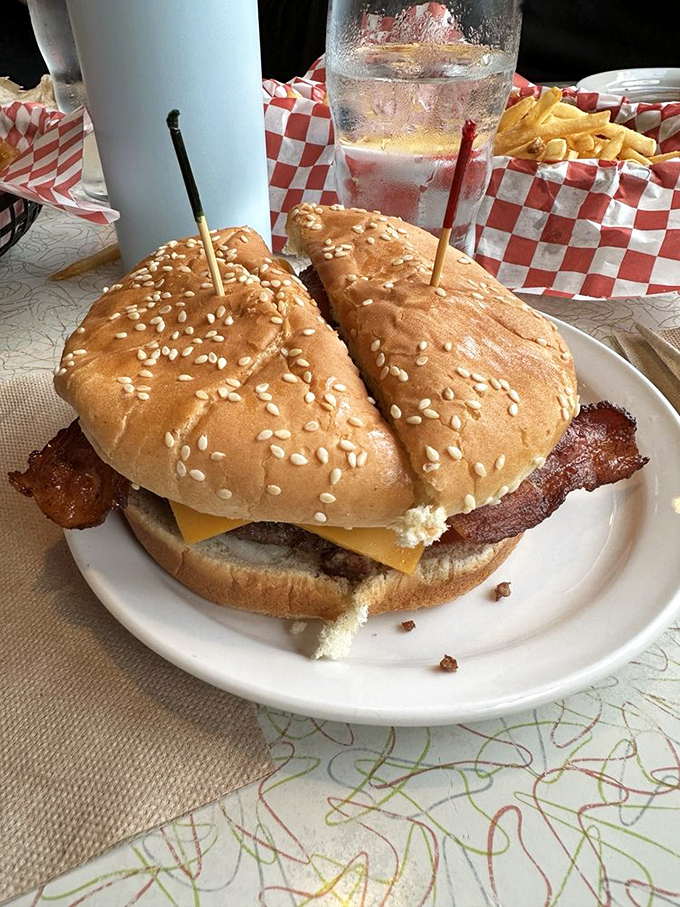 The bacon cheeseburger that makes vegetarians question their life choices. That sesame seed bun is just showing off now.