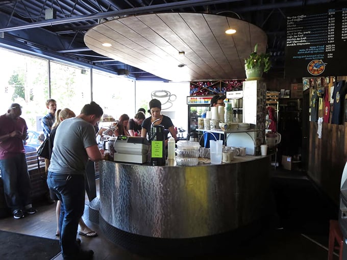 The bustling counter where breakfast dreams become reality. That metallic finish catches morning light like it's showing off for the coffee. 