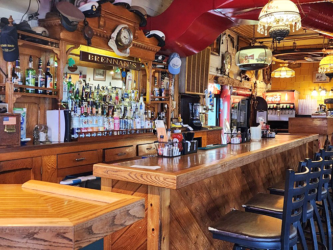 The bar at Brennan's isn't trying to be trendy; it's aiming for timeless. Mission accomplished with that warm wood and nautical charm.