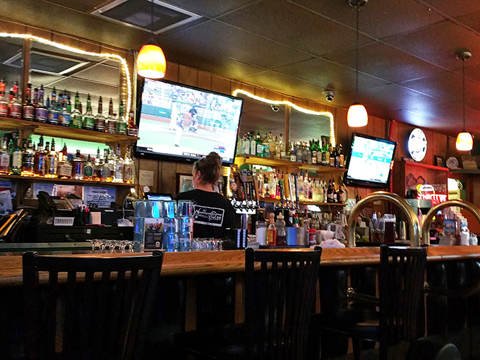 The bar area&mdash;where strangers become friends and friends become family. Sports on TV, spirits on shelves, and stories waiting to be shared.