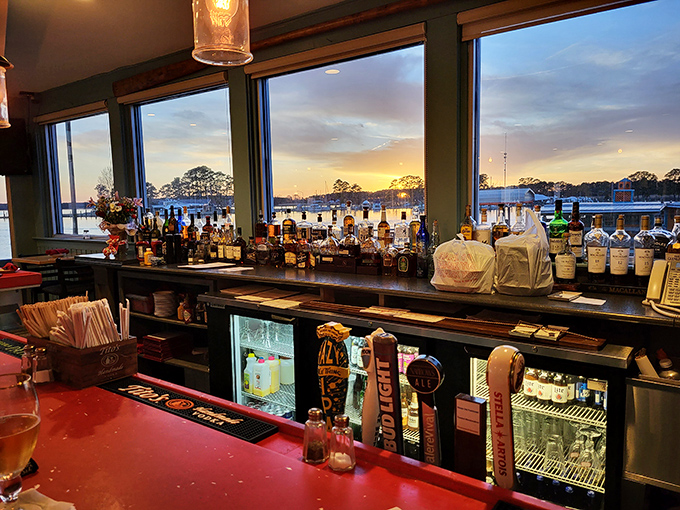 This isn't just a bar view&mdash;it's nature's perfect backdrop for sipping something cold while watching the day melt into golden-hour perfection over Kent Narrows.