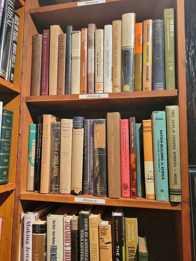 The Africa section of the restaurant's library speaks to a curiosity about the world beyond Florida's swamps and prairies.