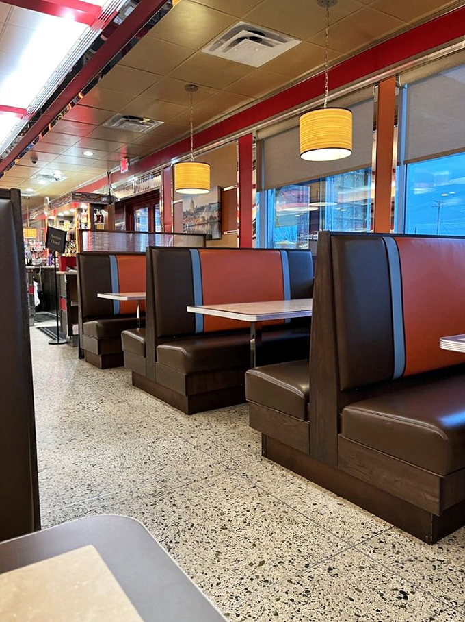 Classic diner booths provide the perfect setting for lingering over coffee and savoring every last bite.