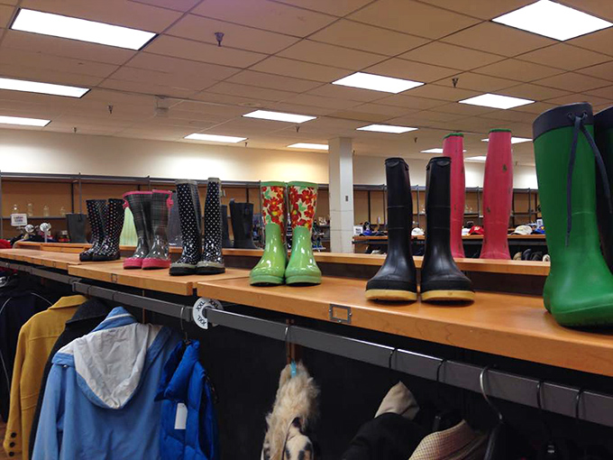 The boot brigade stands at attention, ready for their next adventure. Those floral rain boots are practically begging for a puddle-jumping expedition.