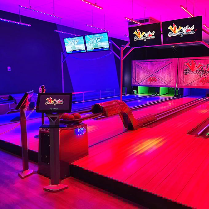 Bowling takes on a technicolor glow at Country Junction's lanes, where striking out has never looked quite so psychedelically impressive.
