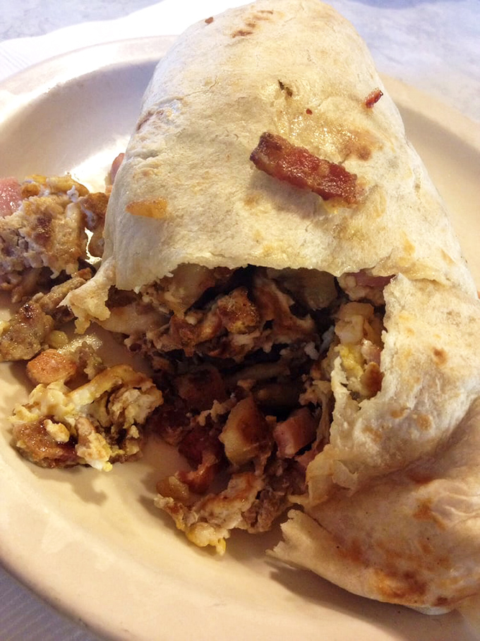 This breakfast burrito isn't messing around. It's packed tighter than a carry-on suitcase before a two-week vacation.