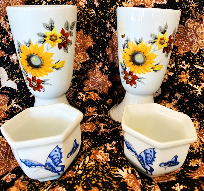 Vintage ceramics with sunflower charm and butterfly whimsy&mdash;the kind of finds that make your morning coffee taste mysteriously better.