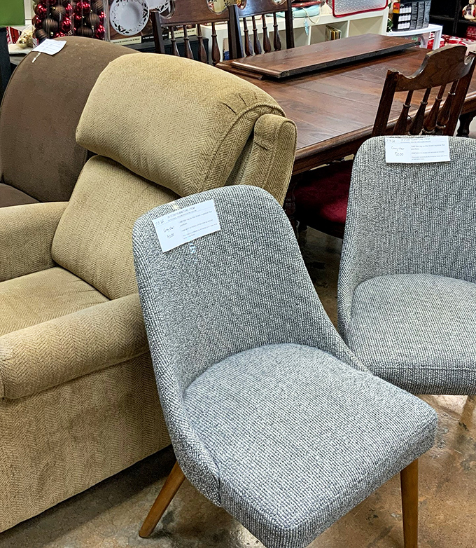 Musical chairs, thrift store edition. That mid-century modern piece would cost five times more at a boutique with "curated" in its Instagram bio.