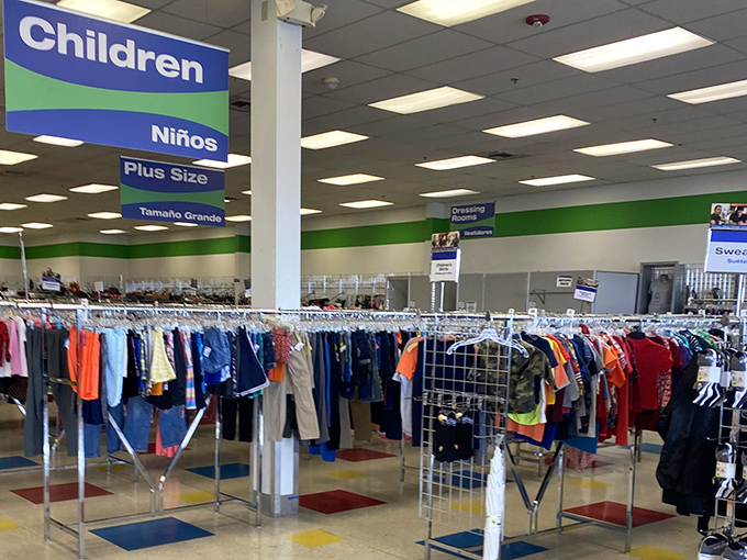 The children's section speaks universal truth: kids outgrow clothes faster than parents can say "but we just bought that!"