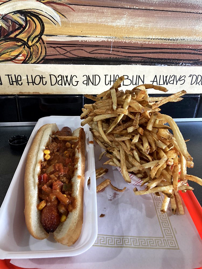 The chili dog and fries combo: solving life's problems one comfort food masterpiece at a time.