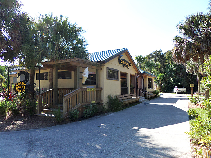 Rustic dining with a side of wild. The Chomp House Grill offers hungry explorers a taste of Florida flavor in a setting that perfectly matches the park's natural aesthetic.