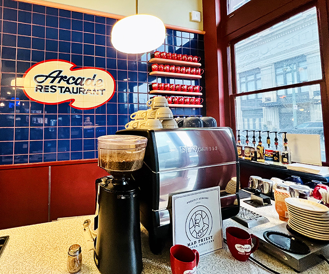 The coffee station&mdash;where morning dreams are brewed and the day's first important decision is made: regular or decaf?