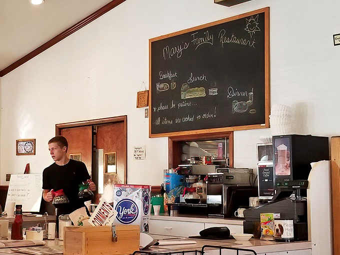 "Mary's Family Restaurant" announces the chalkboard, as if you couldn't tell by the way everyone seems perfectly at home here.