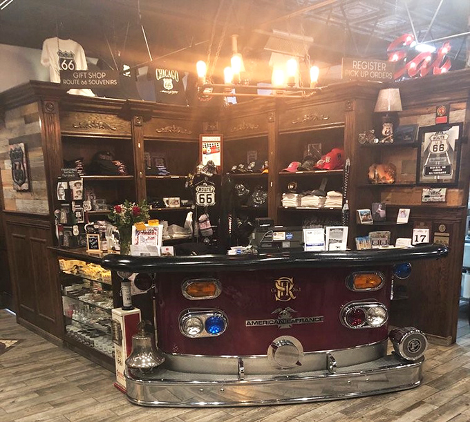 The counter isn't just repurposed&mdash;it's reincarnated from an old fire truck, serving up history with a side of clever design.