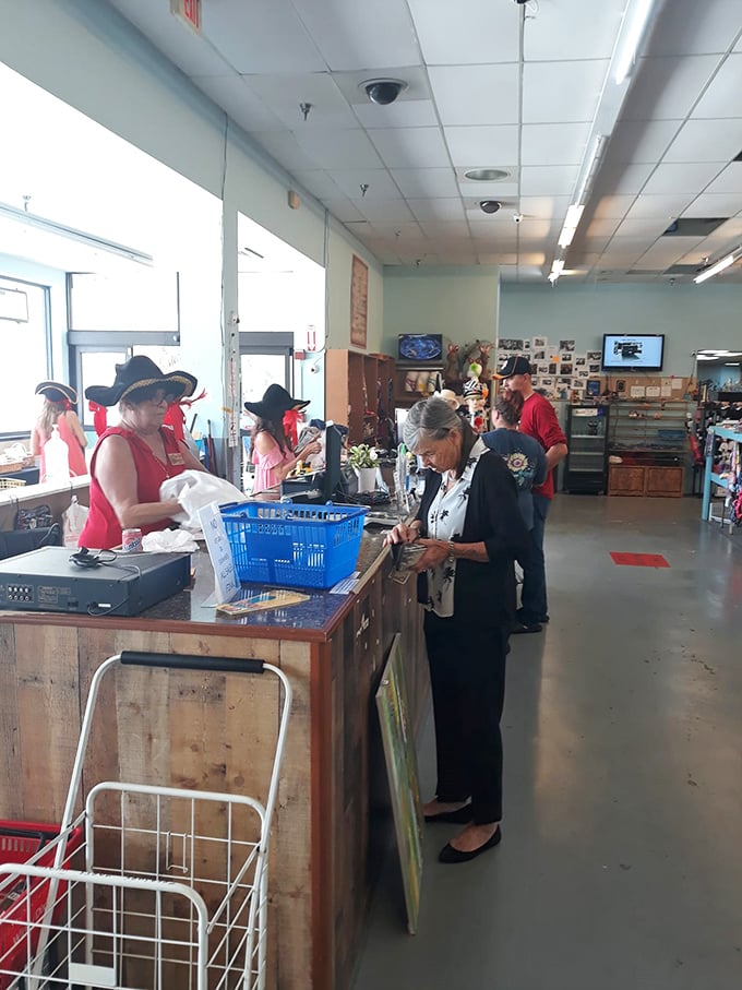 Where treasures find new homes &ndash; the checkout counter doubles as an impromptu community gathering spot.