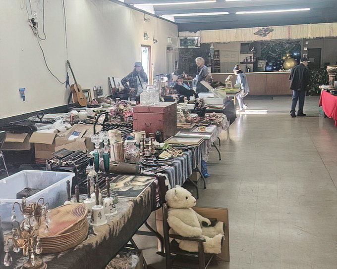 Teddy bears and teacups share table space in perfect harmony. Every item waits patiently for someone to recognize its potential.