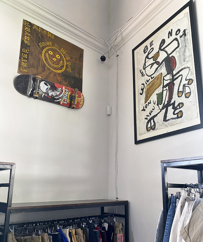 Art meets fashion with skateboard decks and framed prints adorning walls – this isn't just shopping, it's a cultural experience.