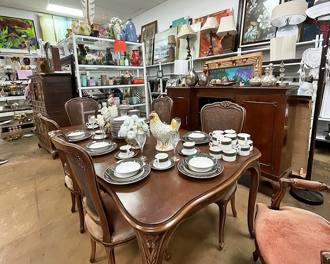 "Dinner is served" in the most elegant of settings. This vintage dining set awaits a family to create new memories around it.