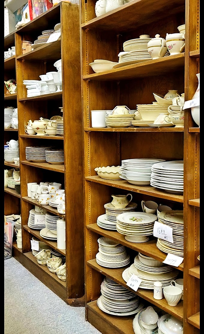Dish department dreams! Grandma's china patterns live on, stacked neatly like delicious layer cakes of porcelain and possibility.