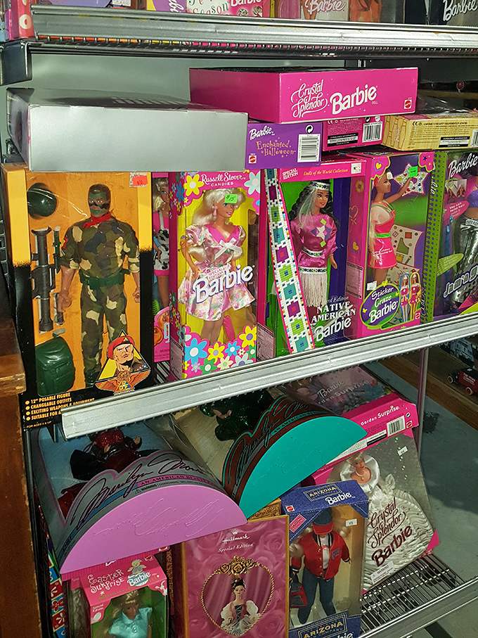 Barbie's time machine, where dolls from every era stand at attention. That Native American Barbie takes me right back to 1993!