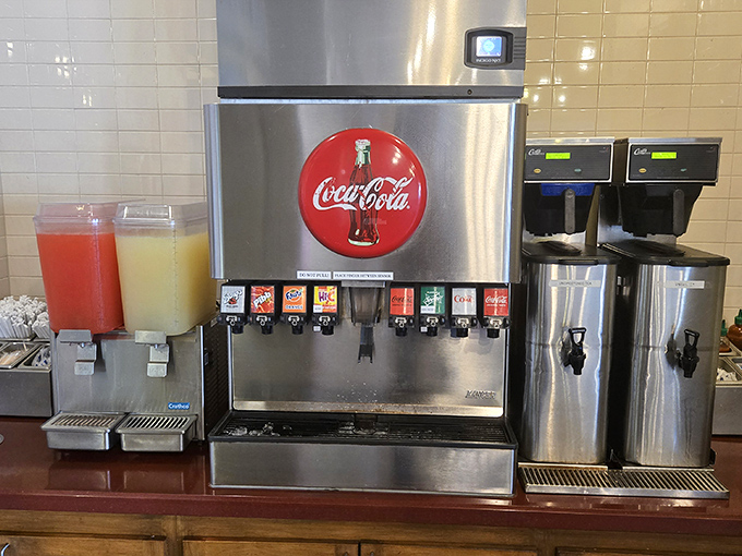 The beverage station stands ready to quench the fire that great barbecue inevitably ignites.