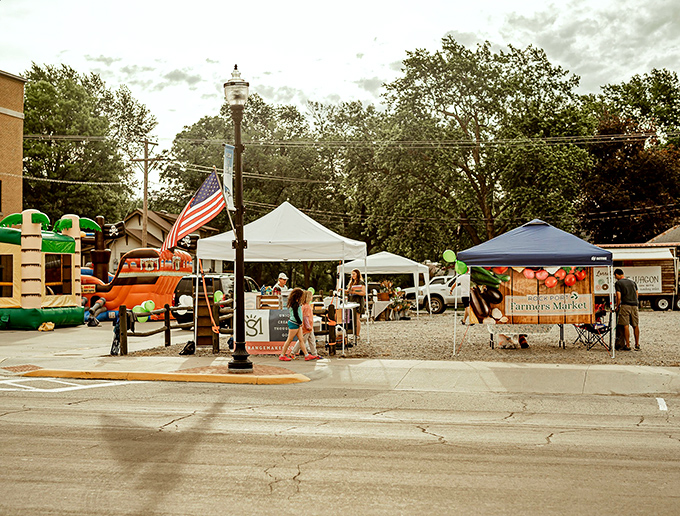 The farmers market transforms an ordinary street corner into a celebration of local bounty, complete with the obligatory bounce house for sugar-fueled kids.