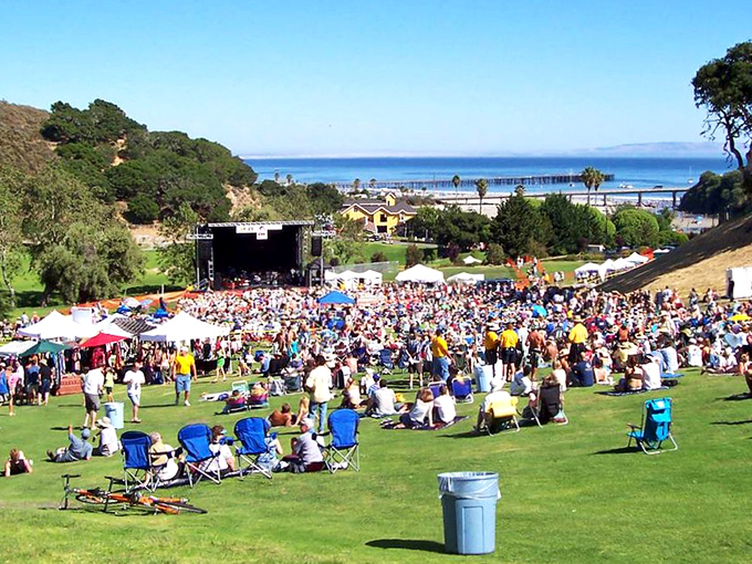Music festivals transform Avila's hillsides into natural amphitheaters, where strangers become friends under California's endless blue sky.