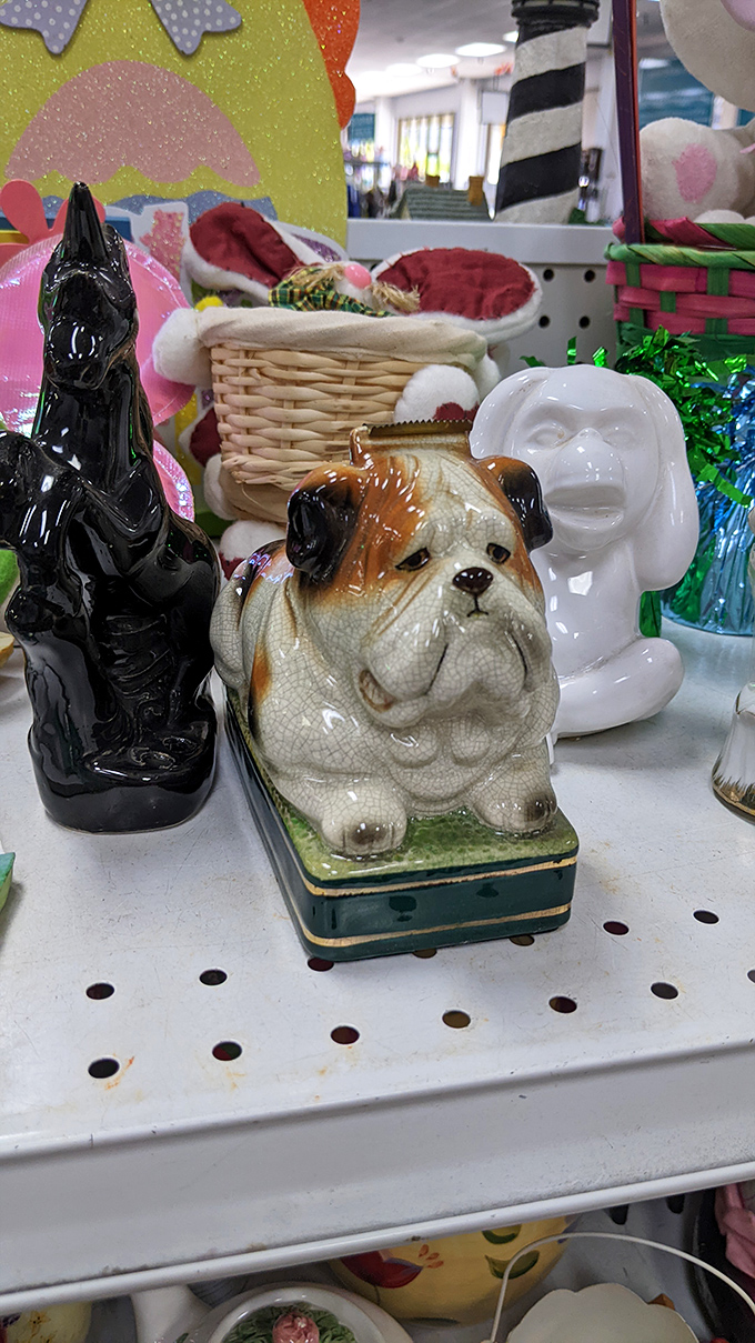 Ceramic creatures with questionable artistic merit but undeniable charm. Someone's regretted impulse buy becomes your mantel masterpiece.