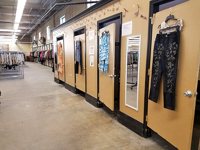 The fitting room corridor: fashion's judgment-free zone where $5 dresses transform into "Where did you get that?" conversation starters.