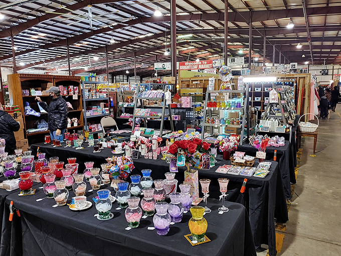 Delicate glassware catches the light while vibrant flowers add pops of color, proving that beauty and bargains aren't mutually exclusive concepts.