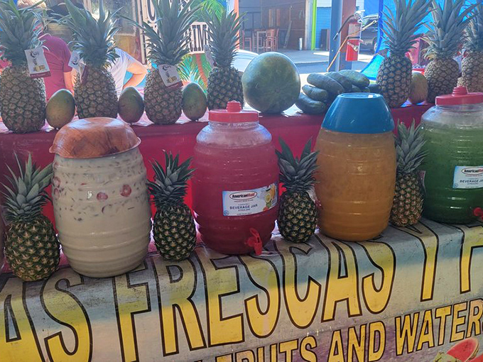 Tropical refreshment station! These vibrant fruit juices and fresh pineapples are Florida sunshine in liquid form&mdash;no sunscreen required.