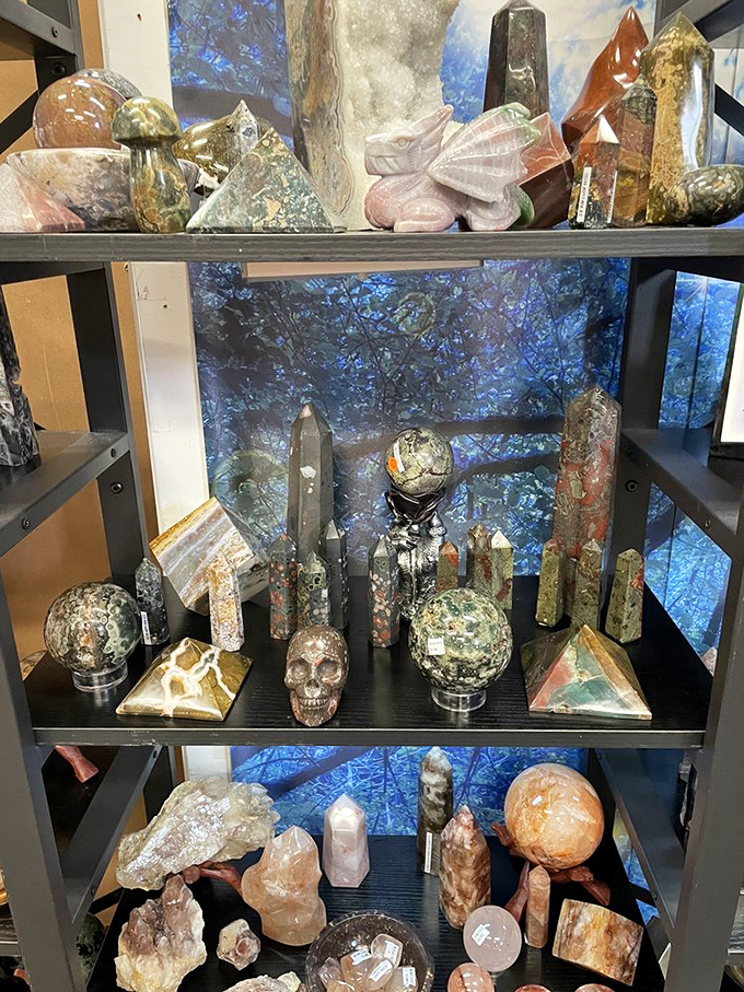 Crystal healing or just beautiful decor? These gemstone sculptures include everything from serene spheres to a crystal skull straight out of Indiana Jones.